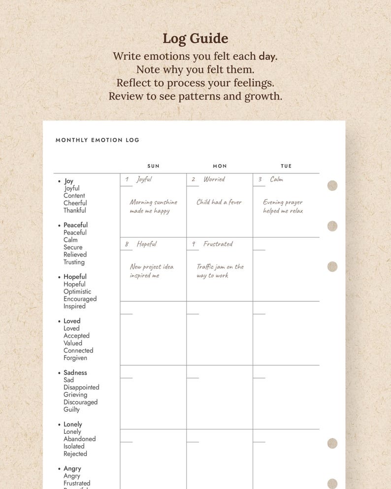 Monthly Emotion Log: Self-reflection Journal (printable PDF) - Etsy