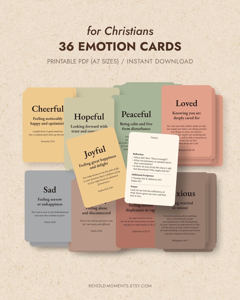 Faith & Feelings Emotion Cards: Christian Reflection Prompts (A7 PDF ...