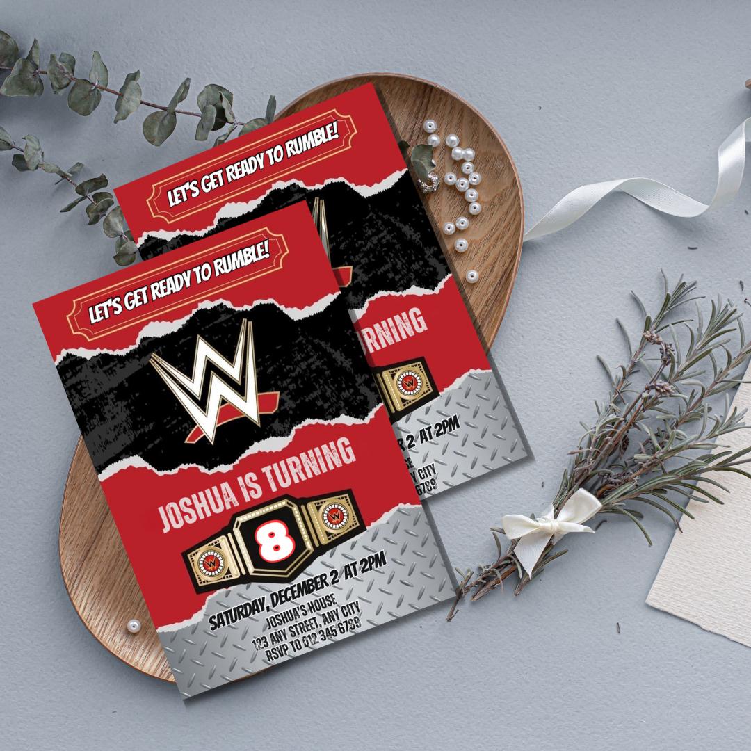 Wrestling Birthday Invitation: Championship Belt, Boxing Ticket ...