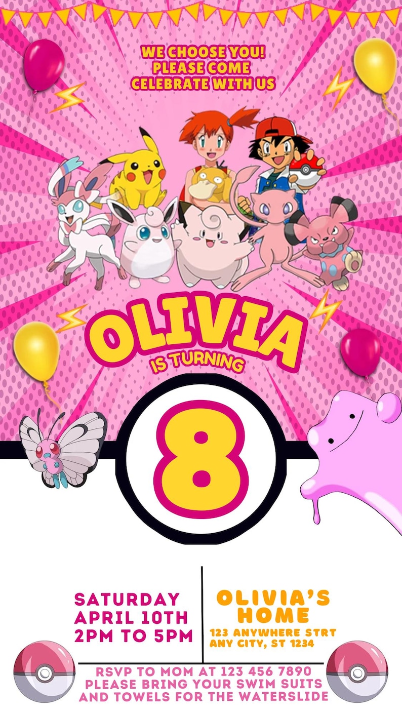 Editable Pokemon Birthday Invitation, Printable Party Invite (digital ...