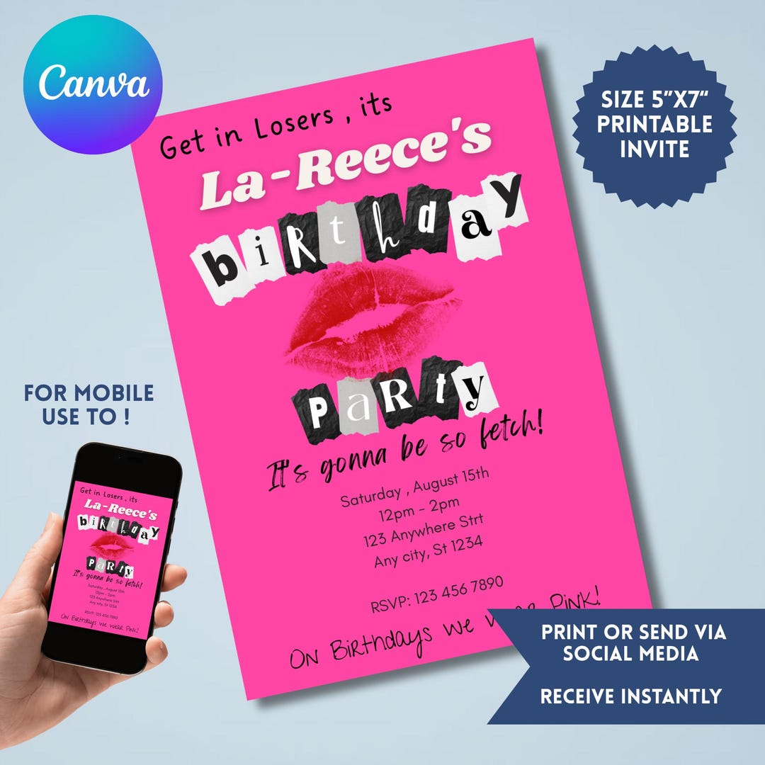 Mean Girls Birthday Invitation: Editable Party Template (5x7 Digital ...