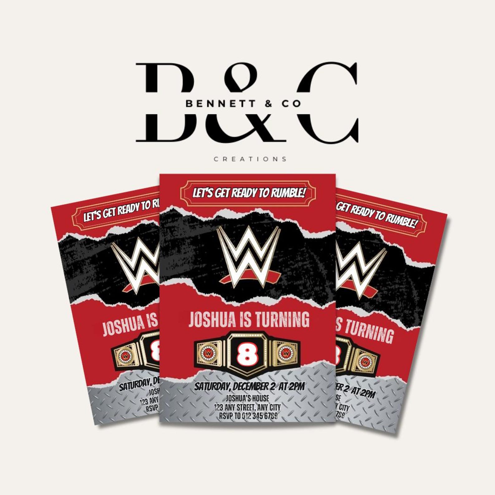 Wrestling Birthday Invitation: Championship Belt, Boxing Ticket ...