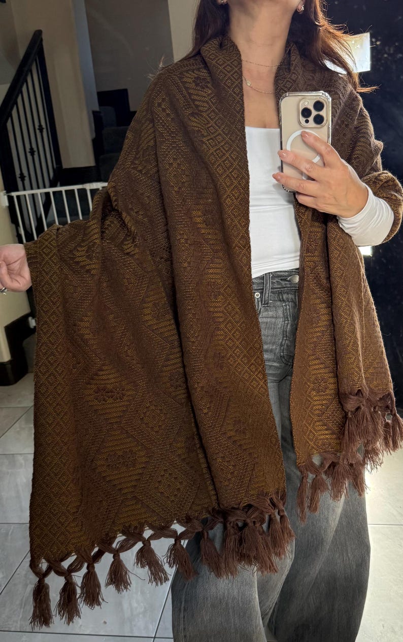 Handwoven Mexican Rebozo Shawl | Brown & Yellow Loom-woven Wrap - Etsy