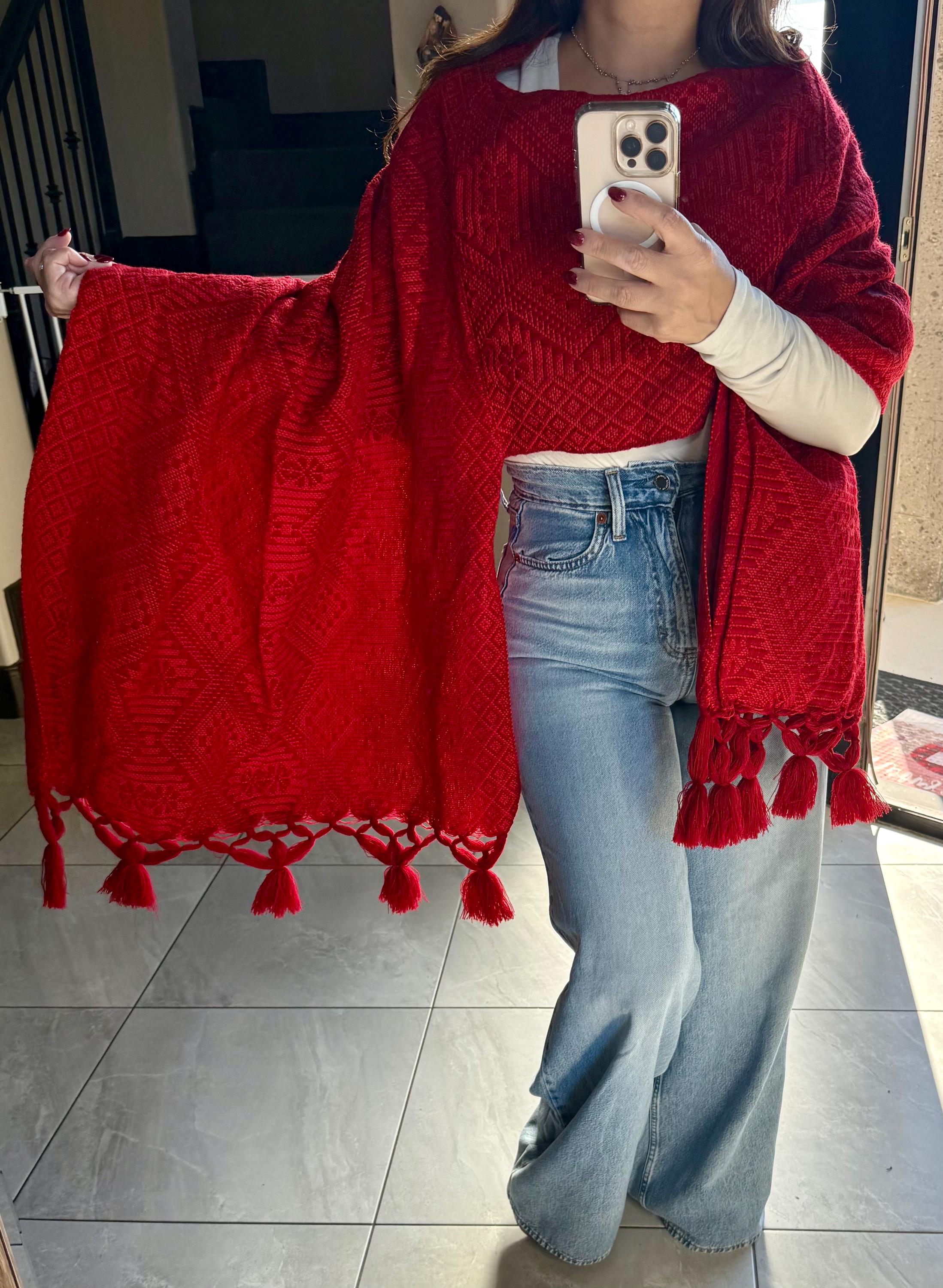 Handwoven Mexican Rebozo – Red Shawl From Puebla | 80x28 in ...