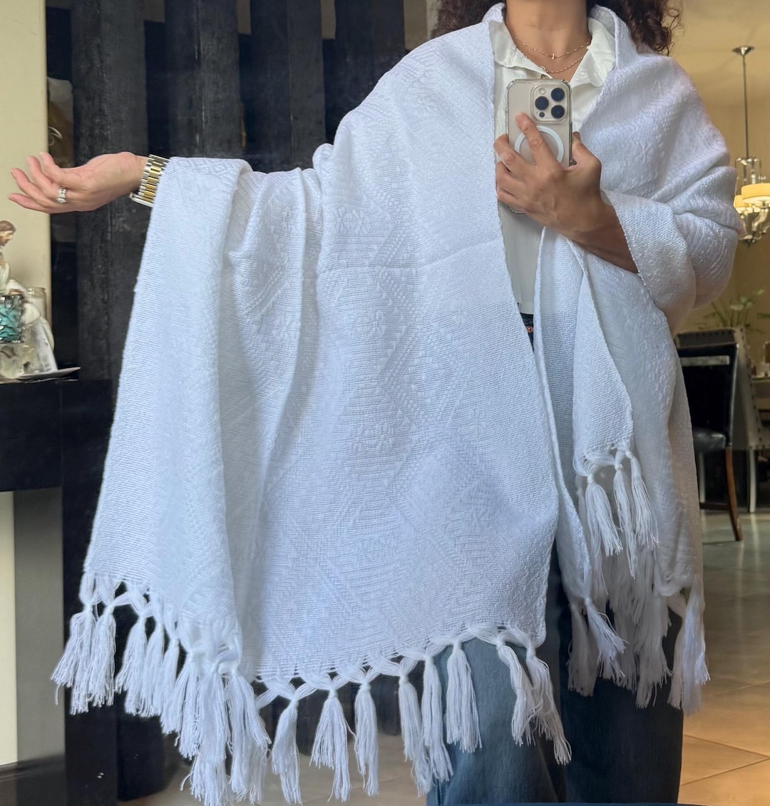 White Handwoven Mexican Wedding Rebozo Shawl | Loom-woven Puebla - Etsy