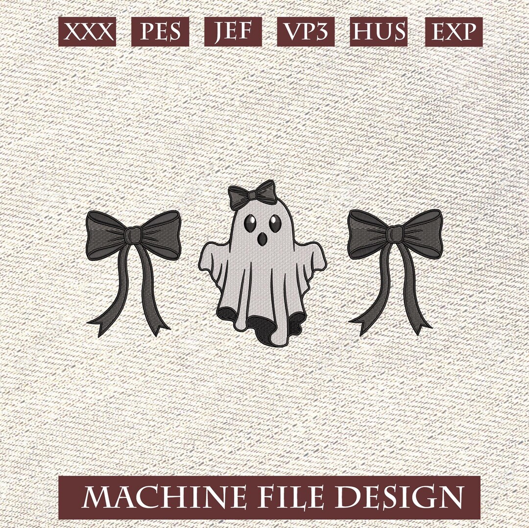 Ghost and Bow Embroidery Design, Spooky Cute Ghost With Bows, Digital ...