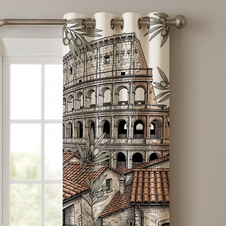 Colosseum & Olive Branch Curtain - Roman Heritage Design - Etsy