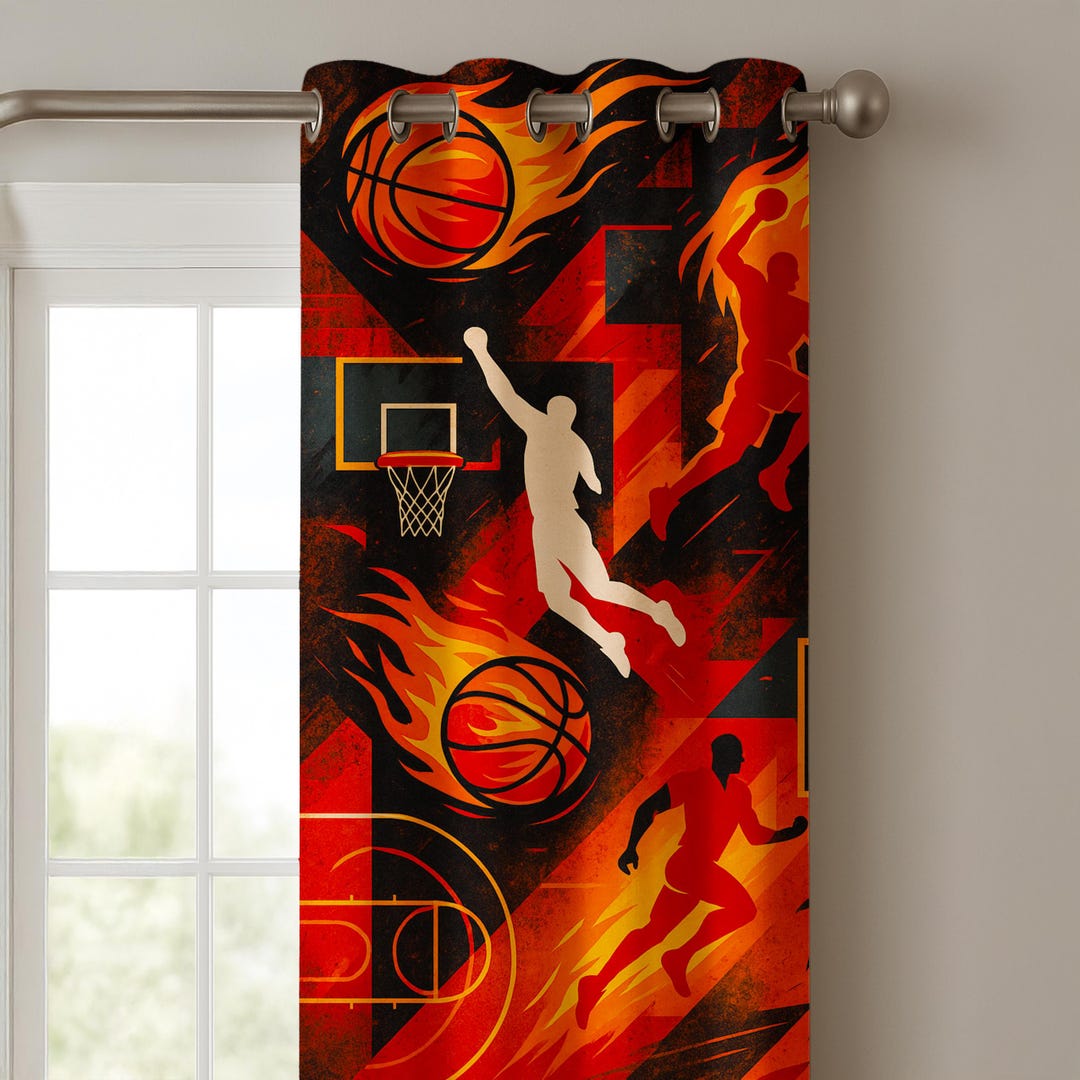 Basketball Curtain for Boys Room – Slam Dunk Theme Blackout Panel - Etsy