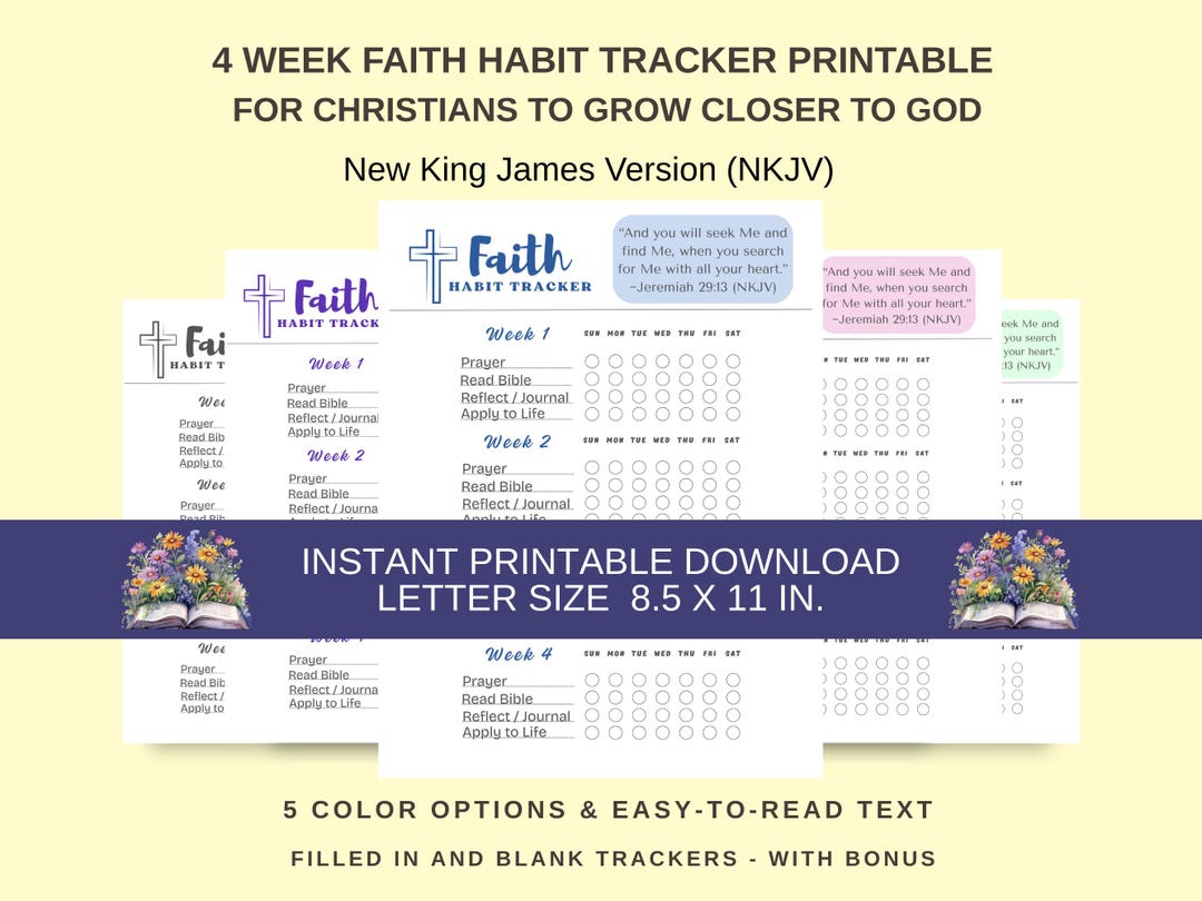 4 Week Faith Habit Tracker Printable for Christians to Grow Closer to ...