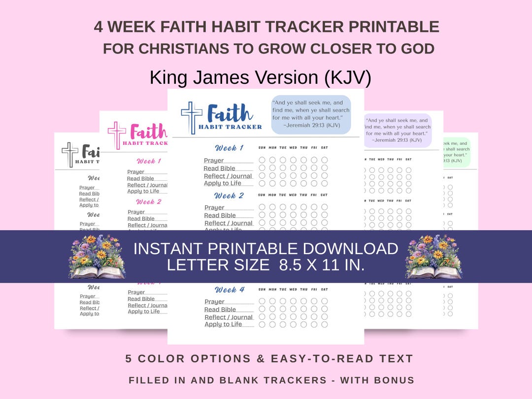 KJV 4 Week Faith Habit Tracker Printable for Christians to Grow Closer ...