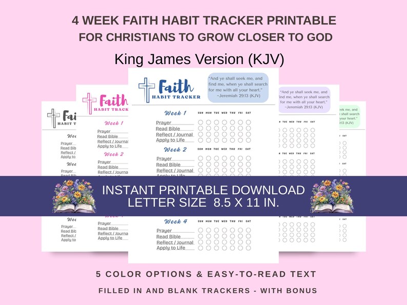 KJV 4 Week Faith Habit Tracker Printable for Christians to Grow Closer ...