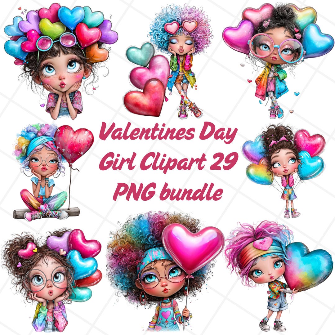 Valentines Day Girl Clipart Bundle | Cute Whimsical Girls PNG | Love ...