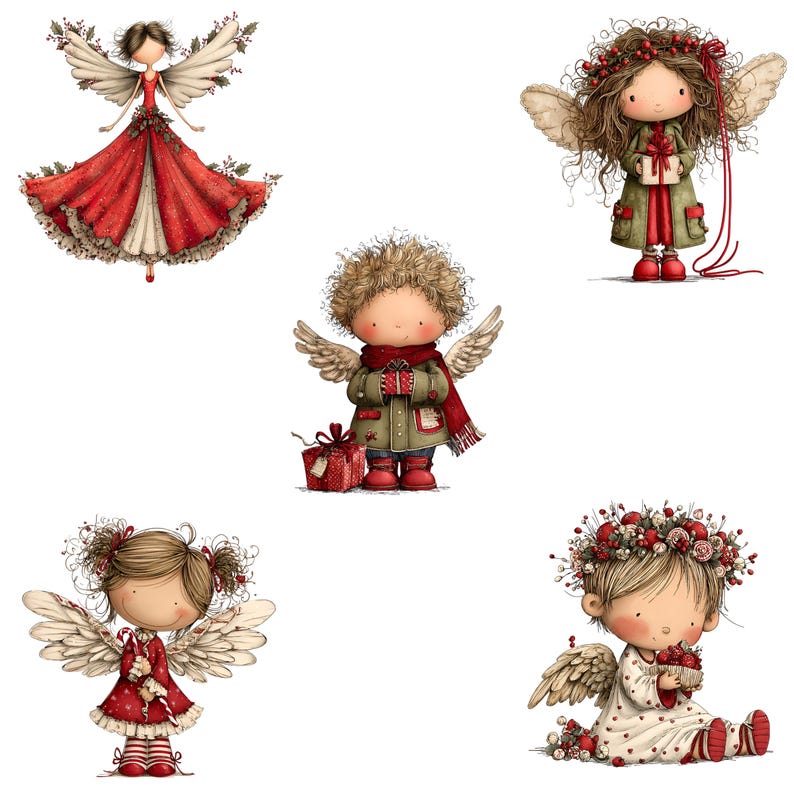 Whimsical Christmas Angels Clipart, Cute Holiday Graphics, Christmas ...