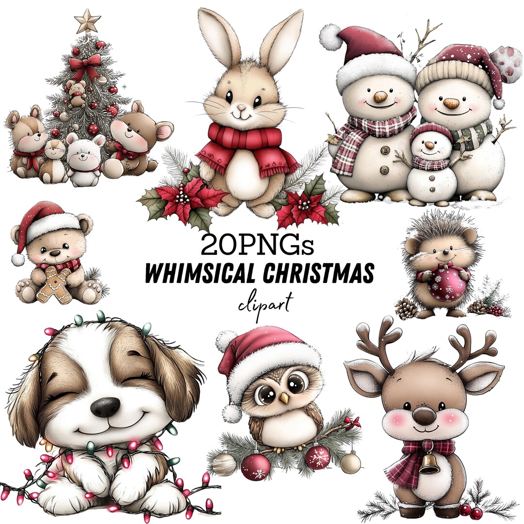 Christmas Woodland Animals Clipart, Festive Holiday Graphics, Woodland ...