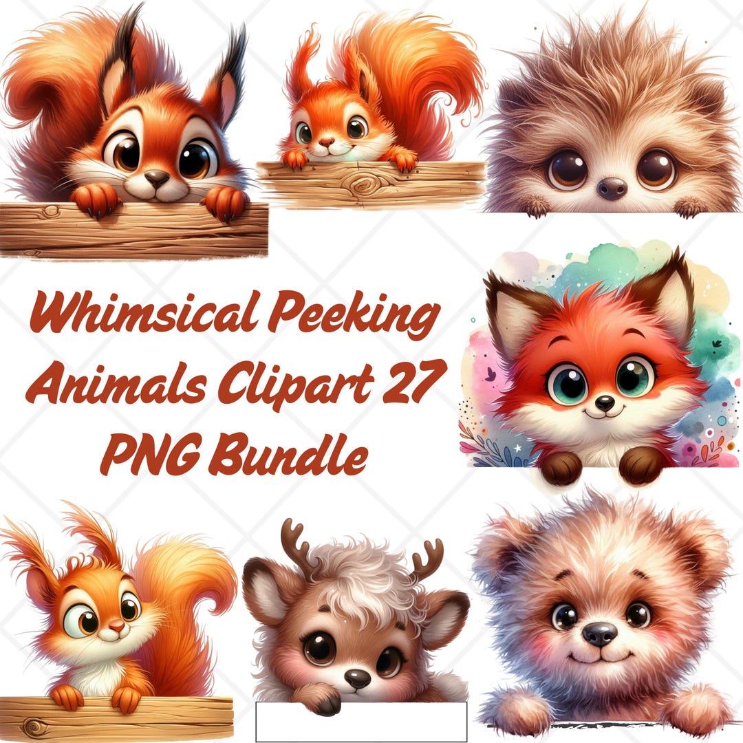 Whimsical Peeking Animals Clipart Bundle | 27 PNG Cute Forest Animal ...