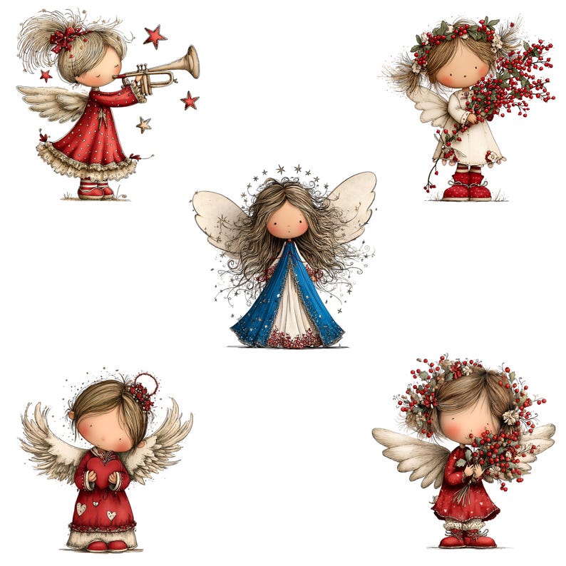 Whimsical Christmas Angels Clipart, Cute Holiday Graphics, Christmas ...