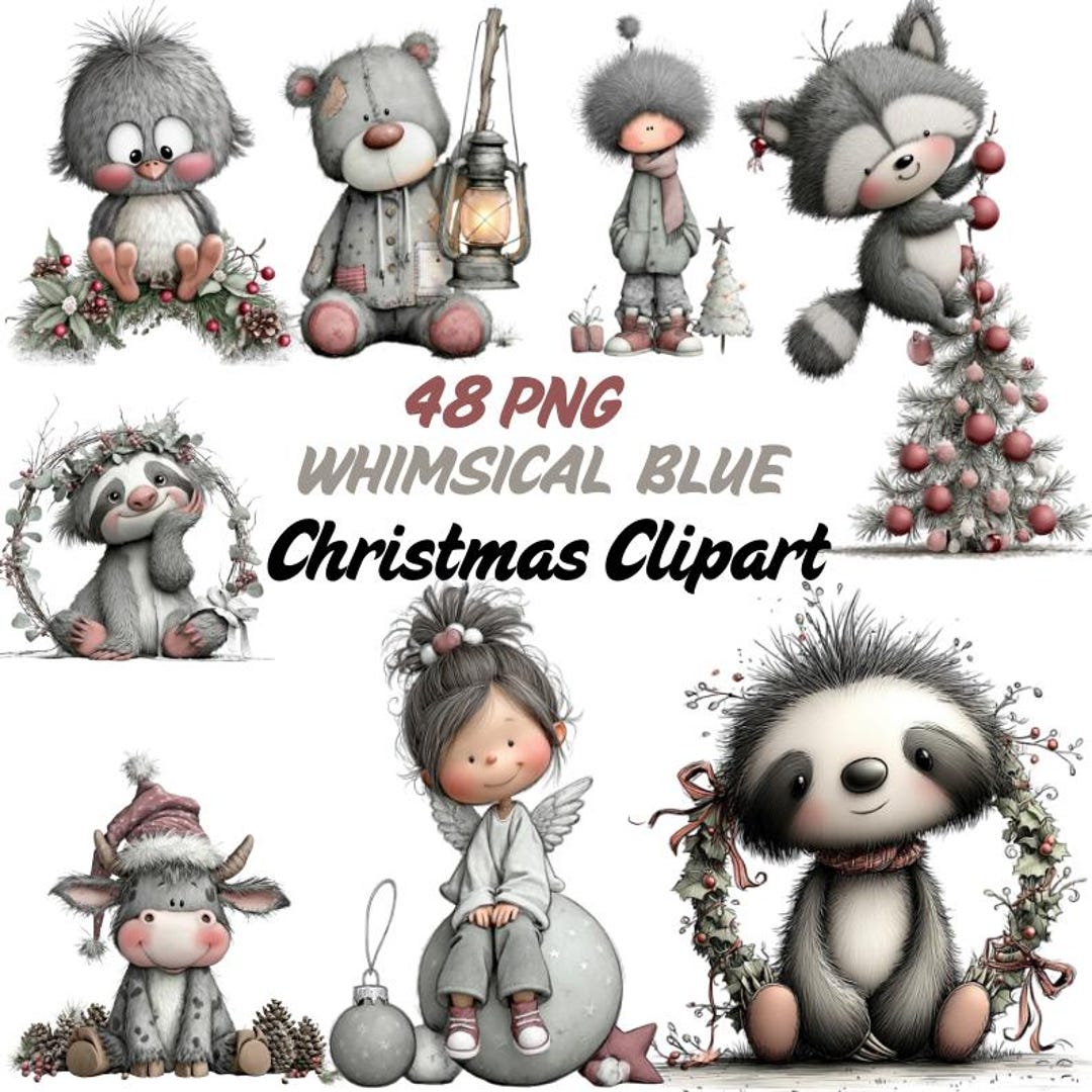 Christmas Woodland Animals Clipart, Festive Holiday Graphics, Festive ...