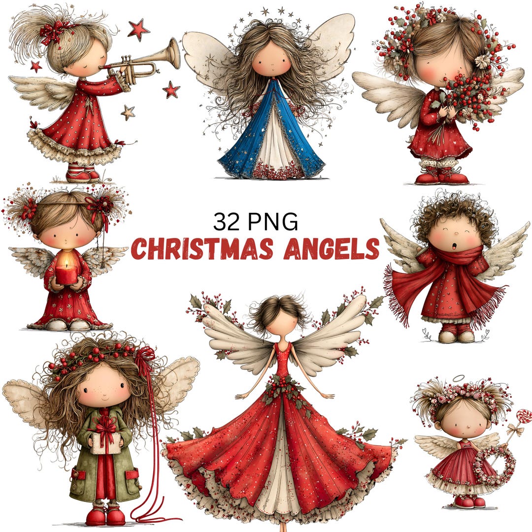 Whimsical Christmas Angels Clipart, Cute Holiday Graphics, Christmas ...