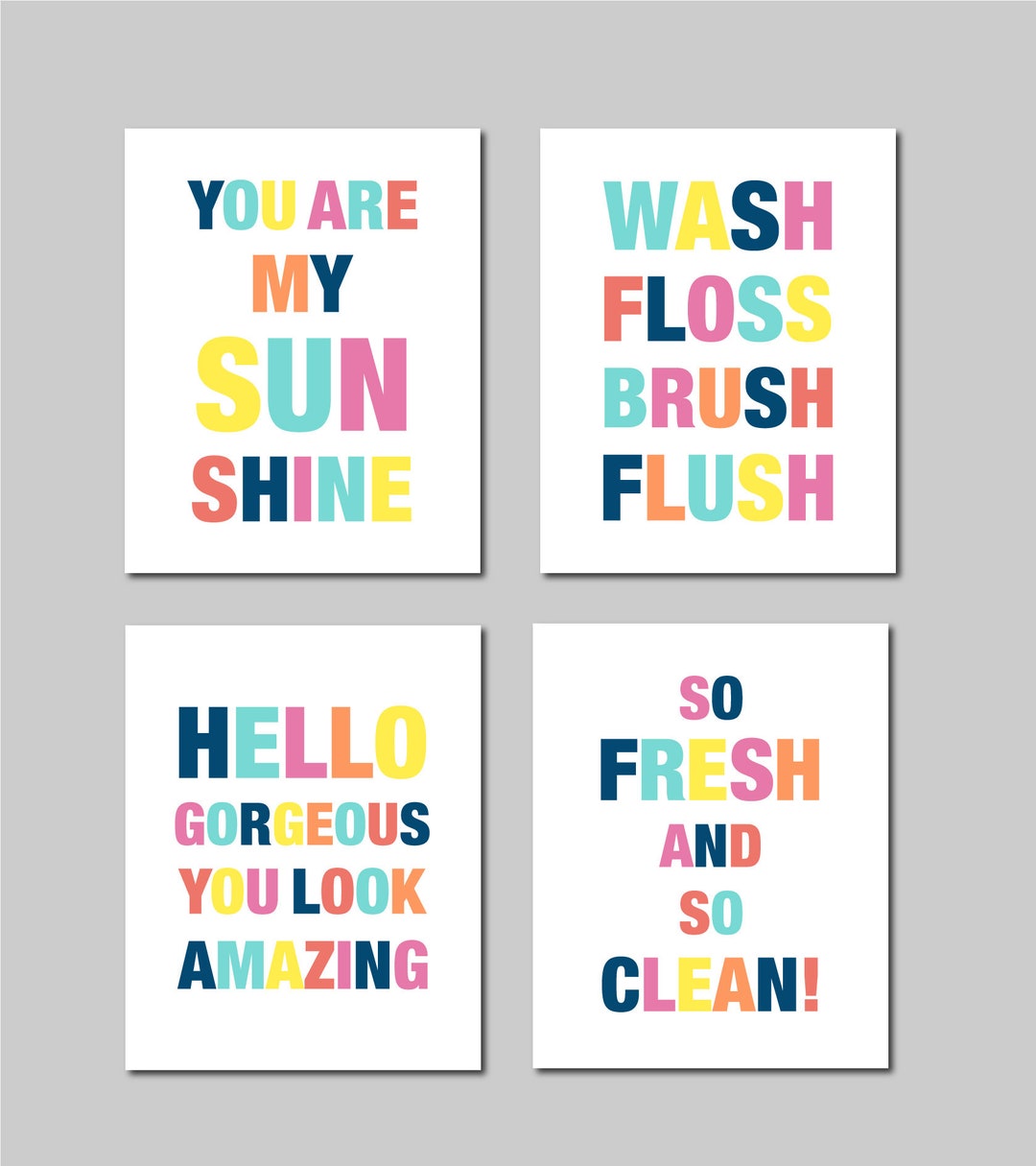 Bathroom Wall ART, Colorful Kids Decor, Bathroom Wall Decor, Rainbow ...