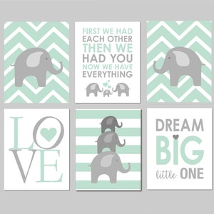 Baby Boy Elephant Nursery, Baby Elephant Nursery, Mint Nursery Art ...