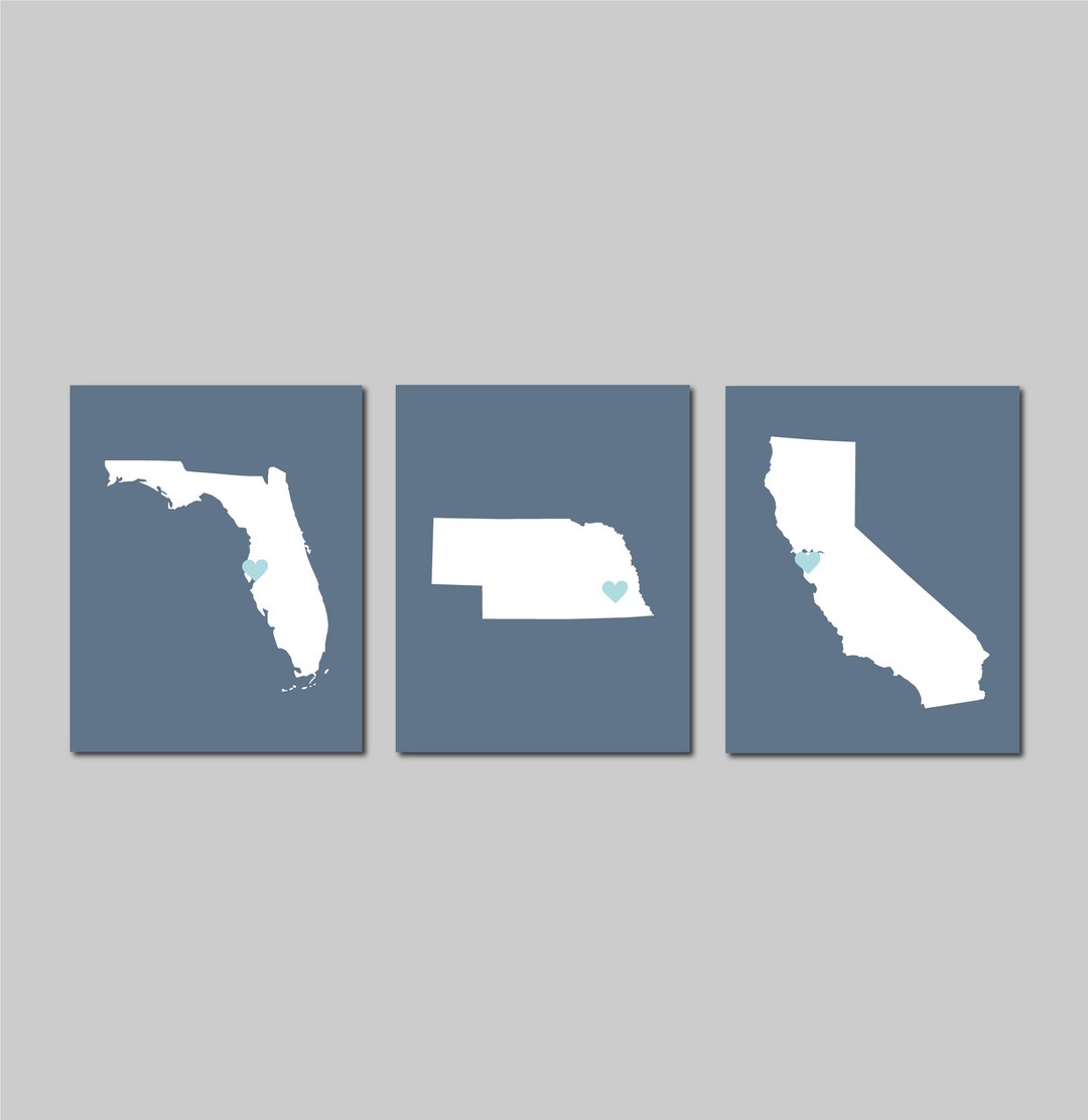 Three States Wall Art, Three States Wall Decor, Set of 3 State Prints ...