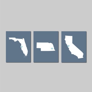 Three States Wall Art, Three States Wall Decor, Set of 3 State Prints ...