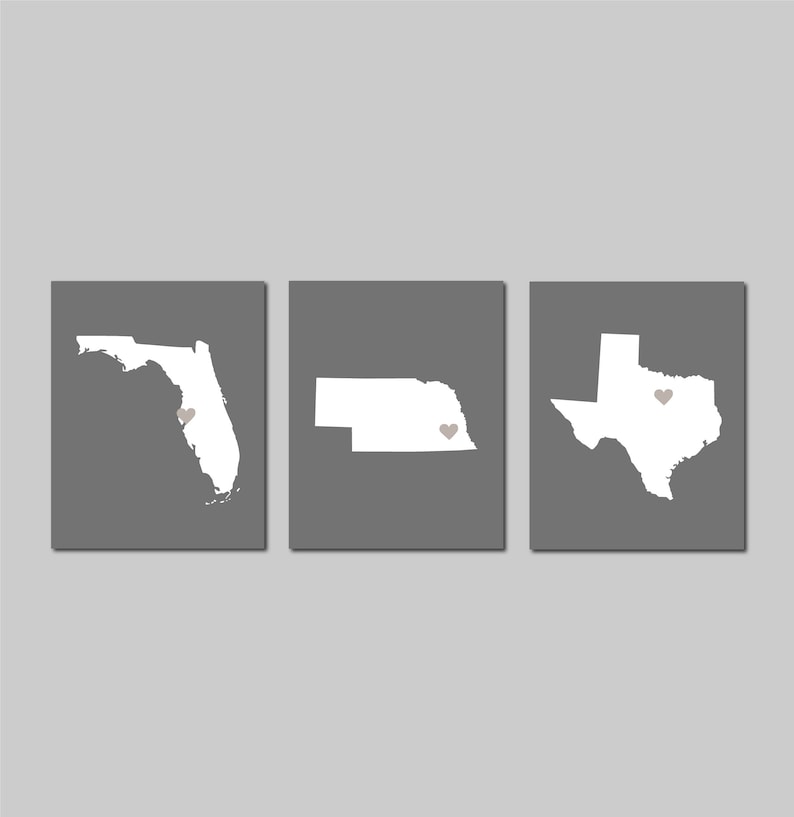 Three States Wall Art Three States Wall Decor Set of 3 State | Etsy