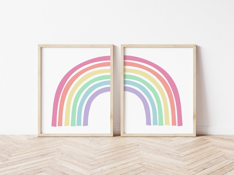 Pastel Rainbow Wall Art Set of 2 Prints or Canvases, Boho Rainbow ...