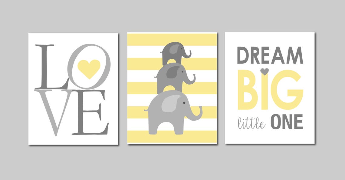 Elephant Nursery Art, Elephant Printable, Yellow and Grey Nursery ...