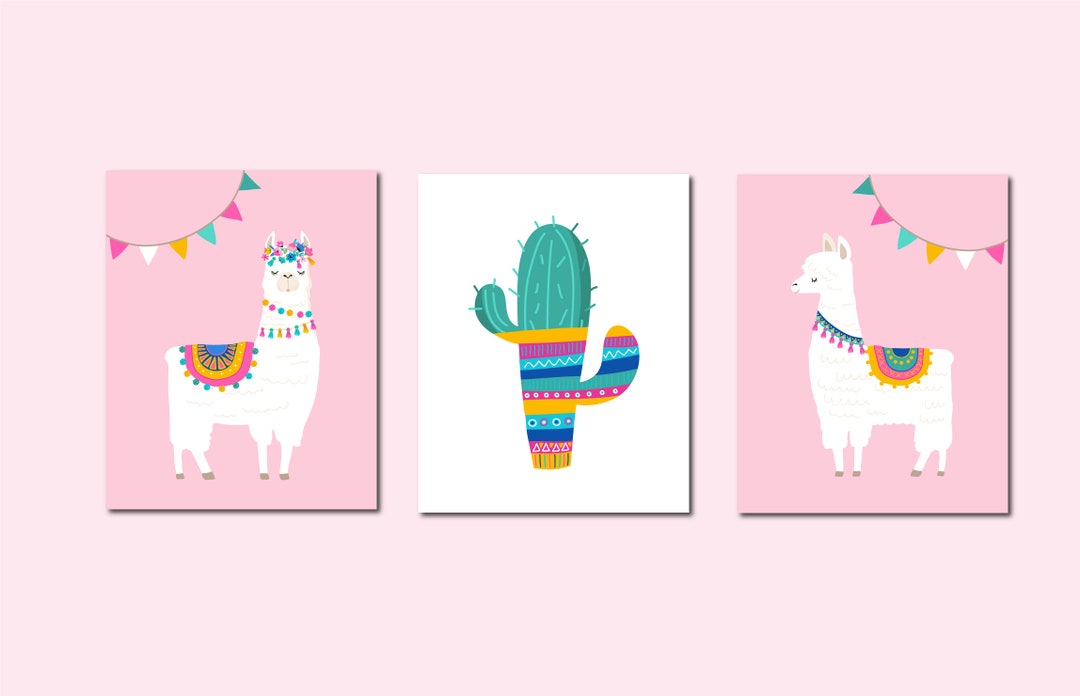 Llama and Cactus Set of 3 Art Prints, Nursery Set, Cactus Nursery ...