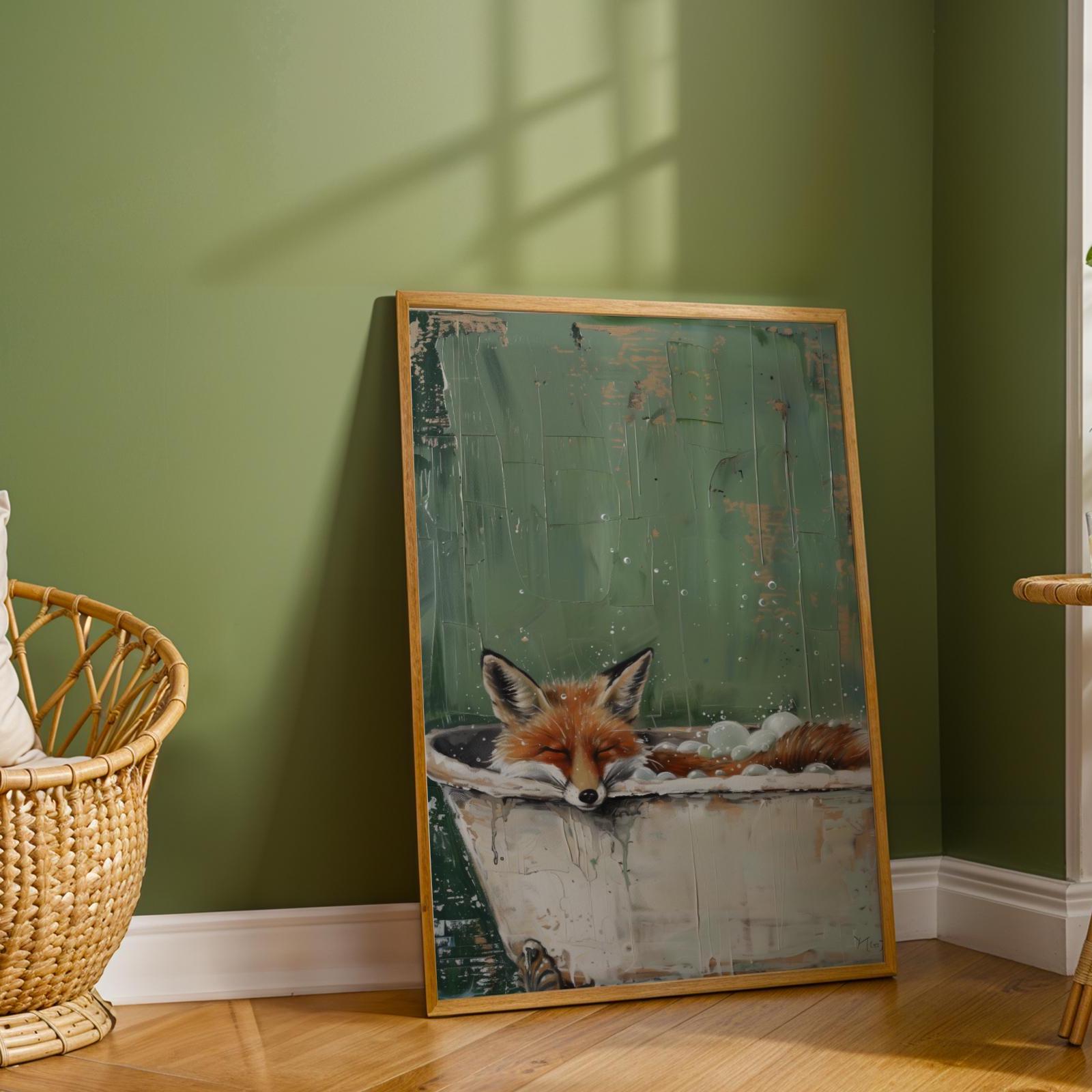 Red Fox Bubble Bath Print: Whimsical Woodland Animal Art - Etsy