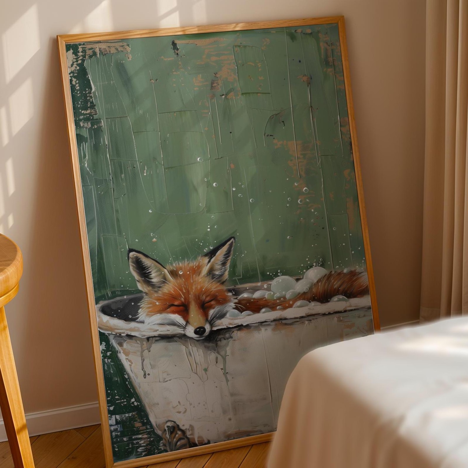 Red Fox Bubble Bath Print: Whimsical Woodland Animal Art - Etsy