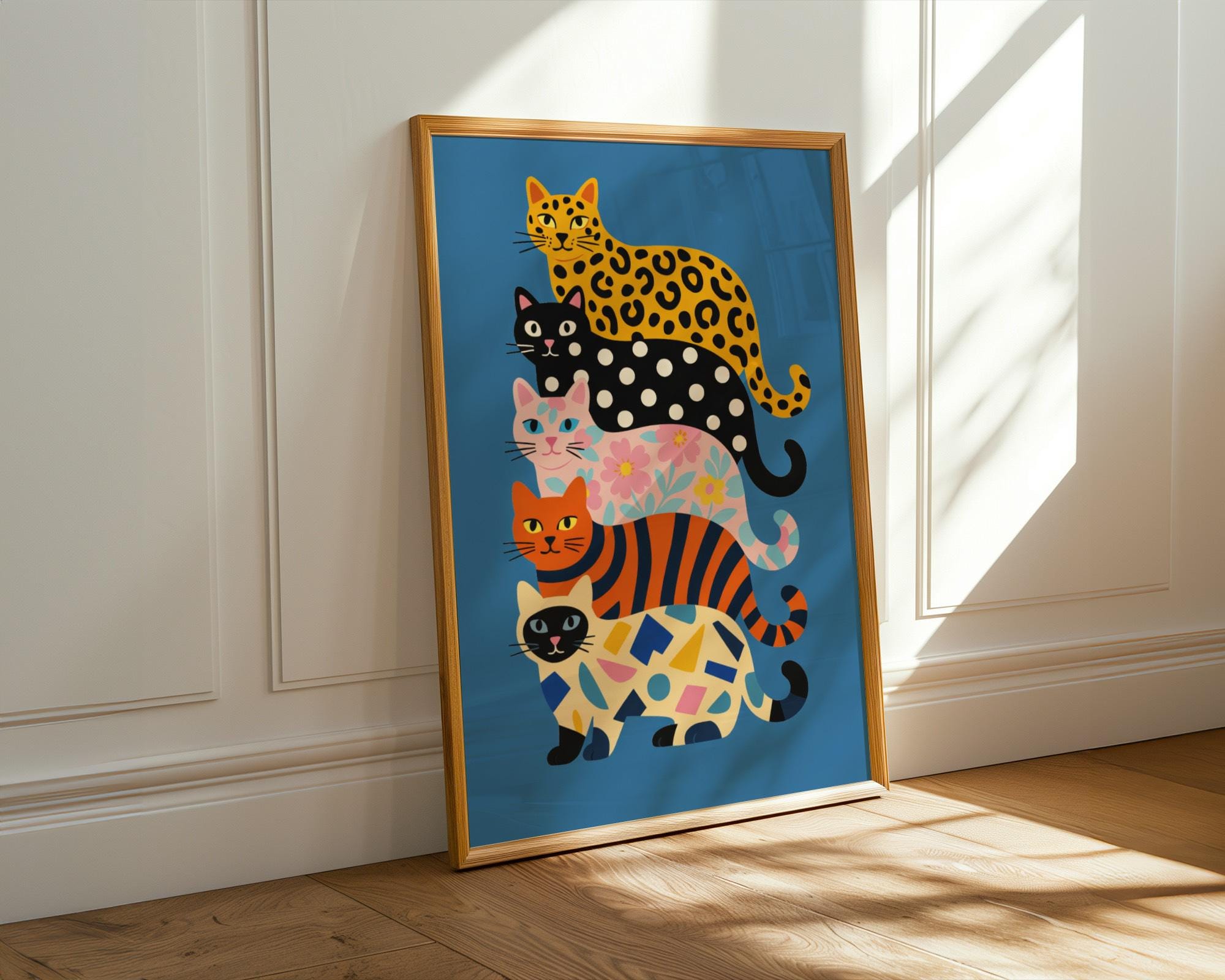 Colorful Cat Stack Illustration – Modern Geometric & Patterned Cats ...
