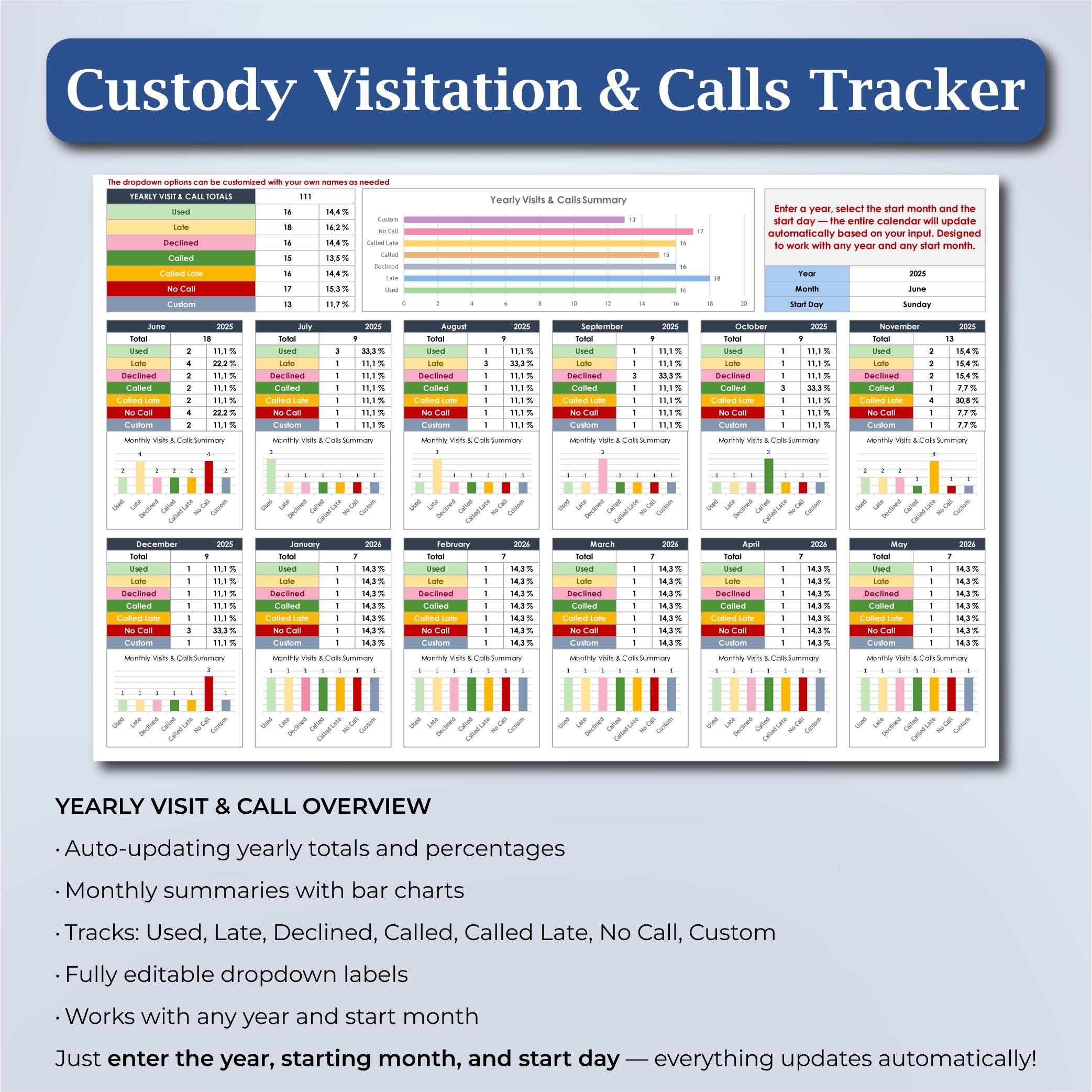 Coparenting Calendar & Custody Schedule Tracker | Parenting Time Log ...