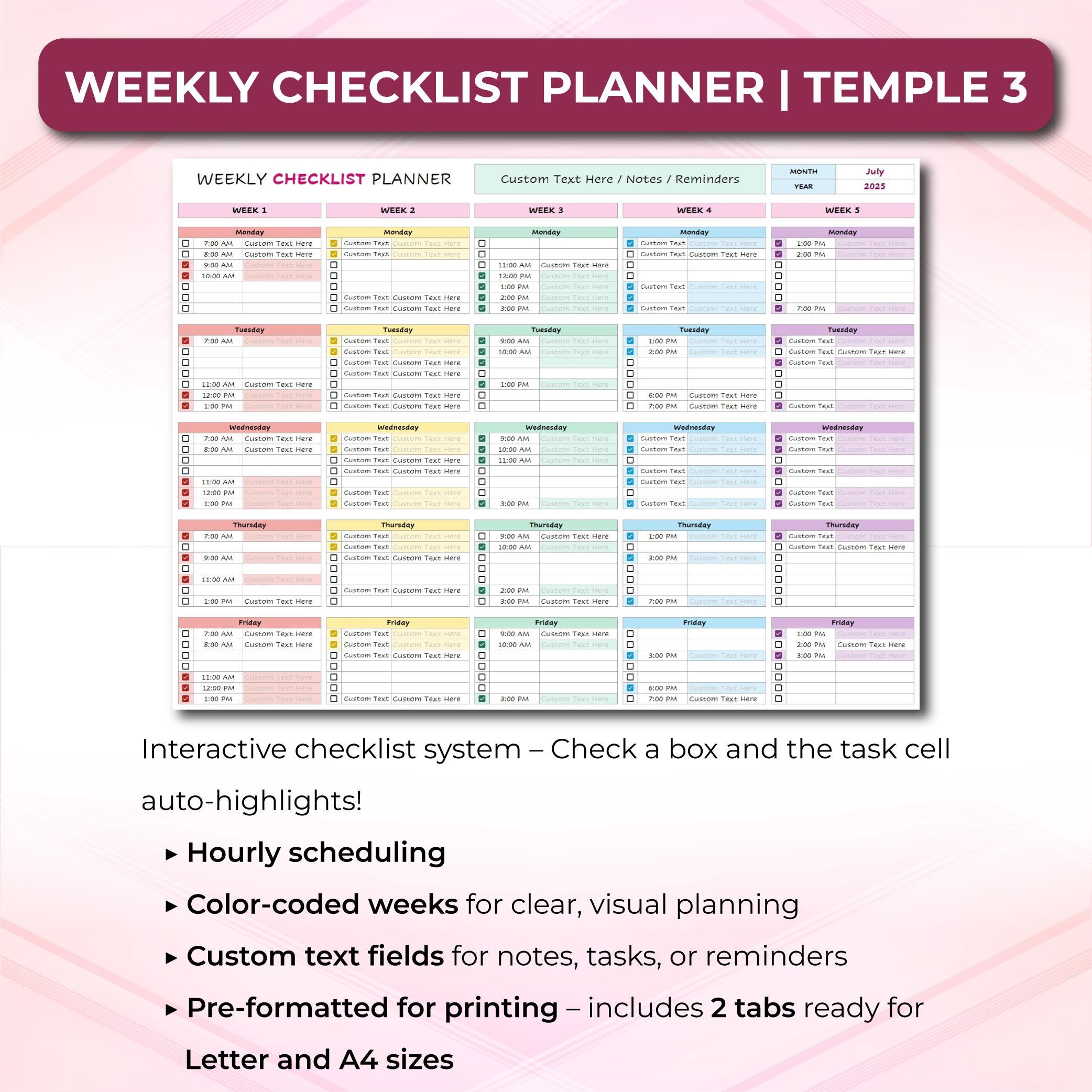 Study Planner for Students, Excel Study Schedule, Weekly Checklist ...