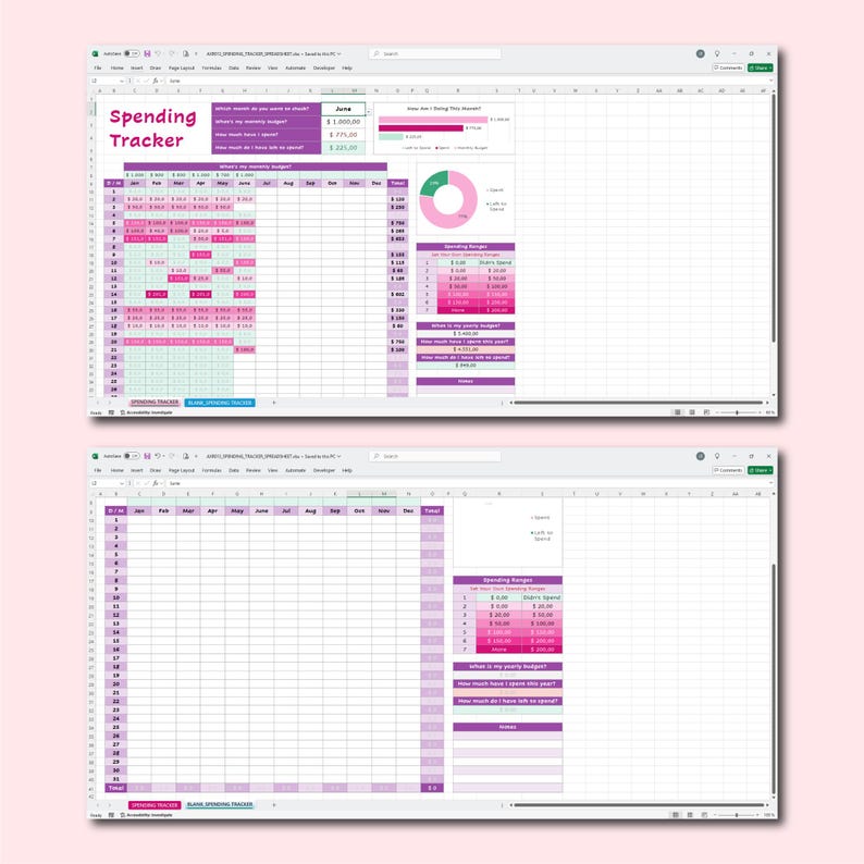 Spending Tracker Excel Template, Budget Planner Spreadsheet, Monthly ...