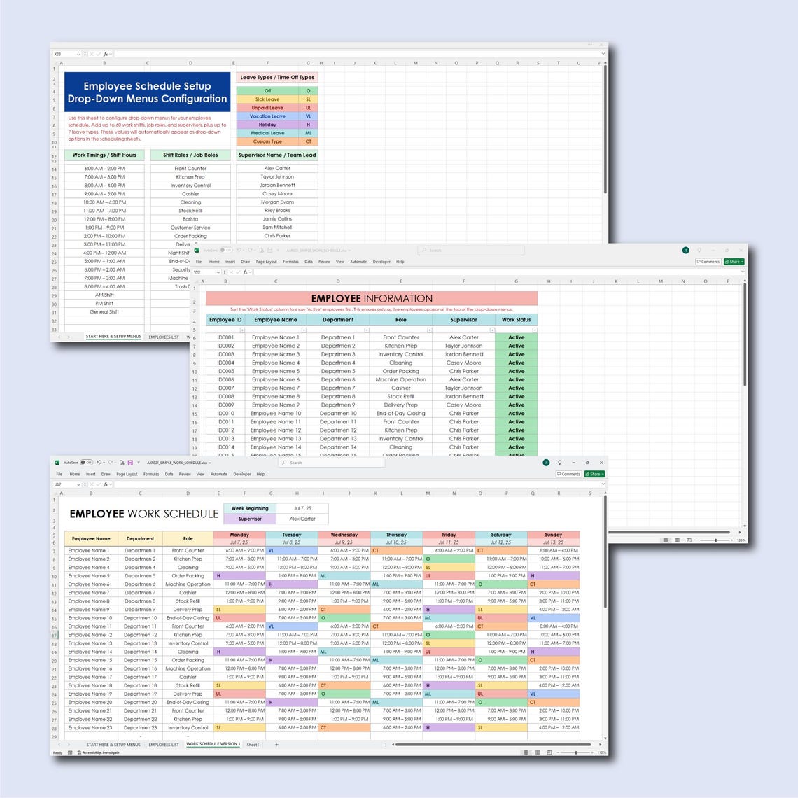 Employee Schedule Template, Working Hours Excel Google Sheets ...
