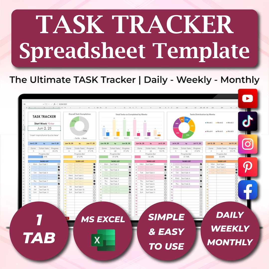Excel Task Tracker Template | Daily Weekly & Monthly Task Template ...