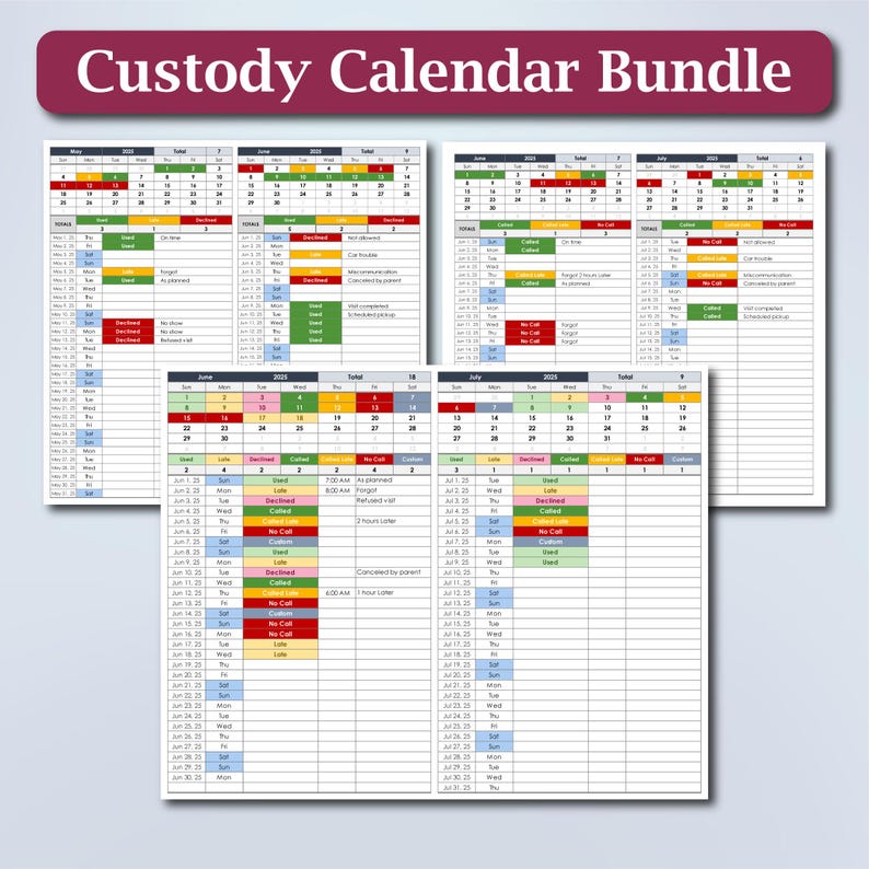 Custody Call Tracker & Visitation Log Organizer for Co-parenting ...