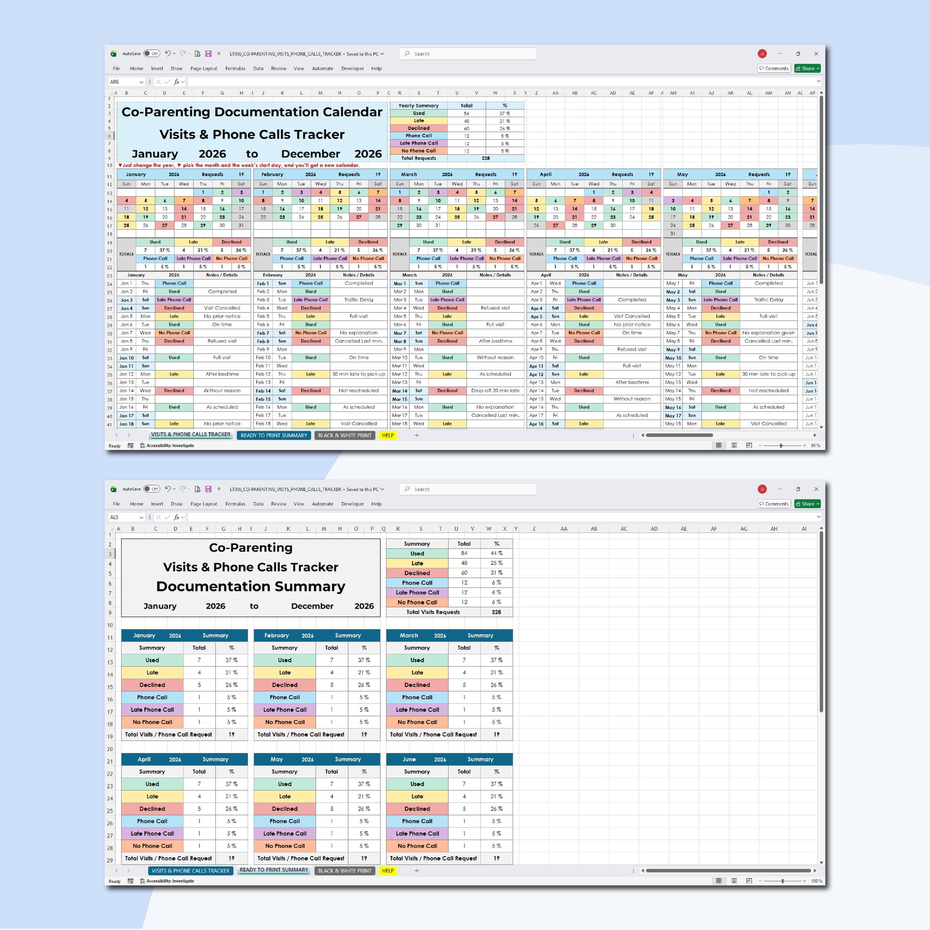 Co-parenting Template Bundle | Custody Calendar, Visits, Phone Calls ...