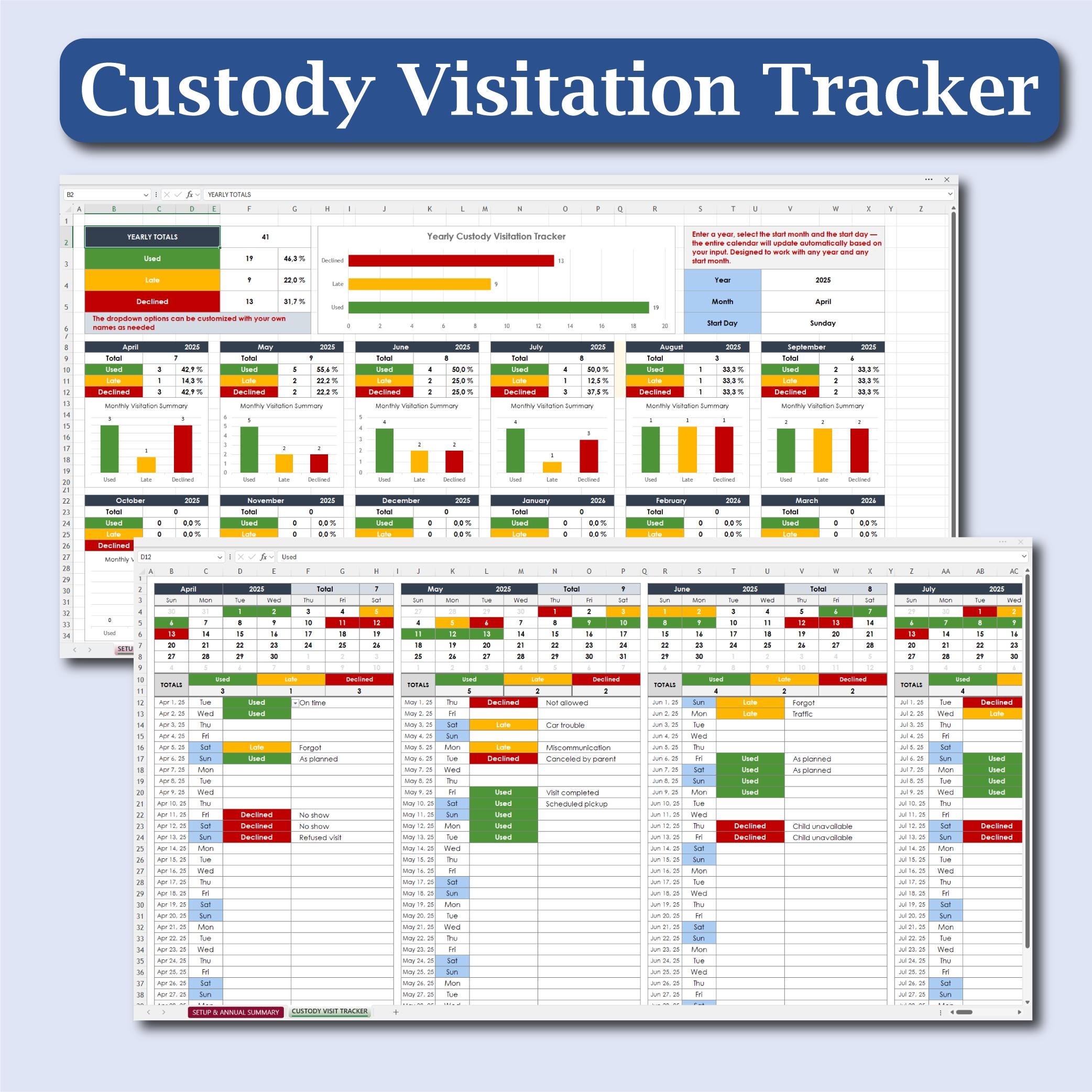 Custody Tracker, Coparenting Calendar, Child Custody Planner ...