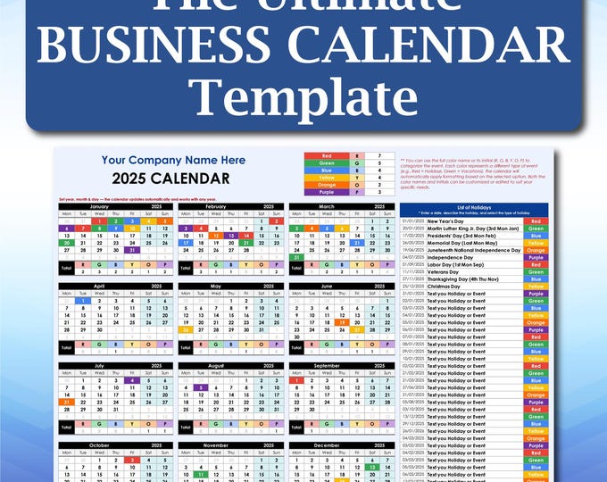 2025 2026 Excel Business Calendar Template, Dynamic Calendar Excel ...