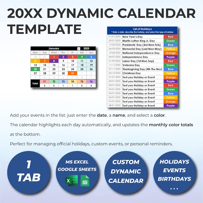 2025 2026 Excel Business Calendar Template, Dynamic Calendar Excel ...
