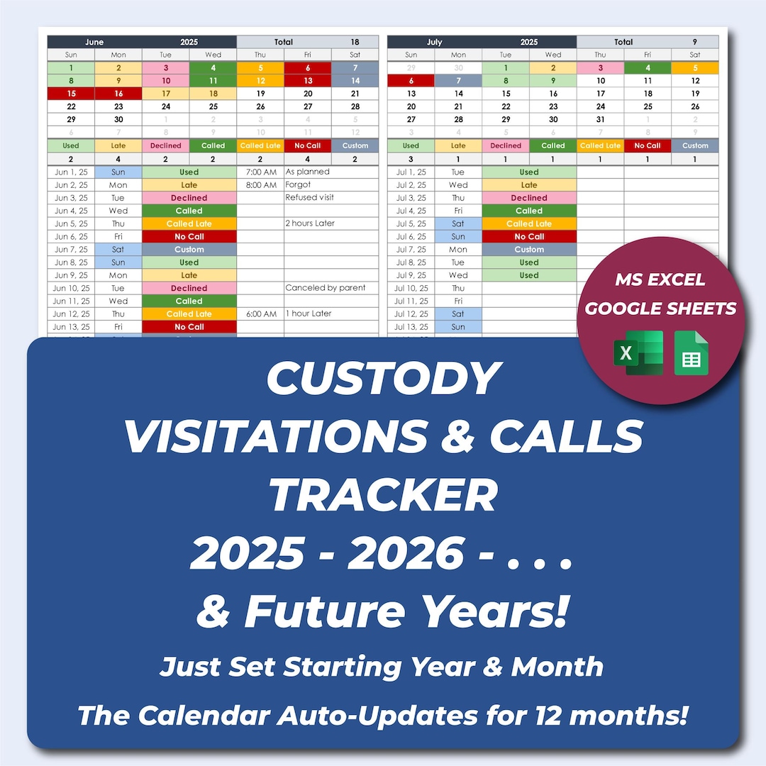 Coparenting Calendar & Custody Schedule Tracker | Parenting Time Log ...
