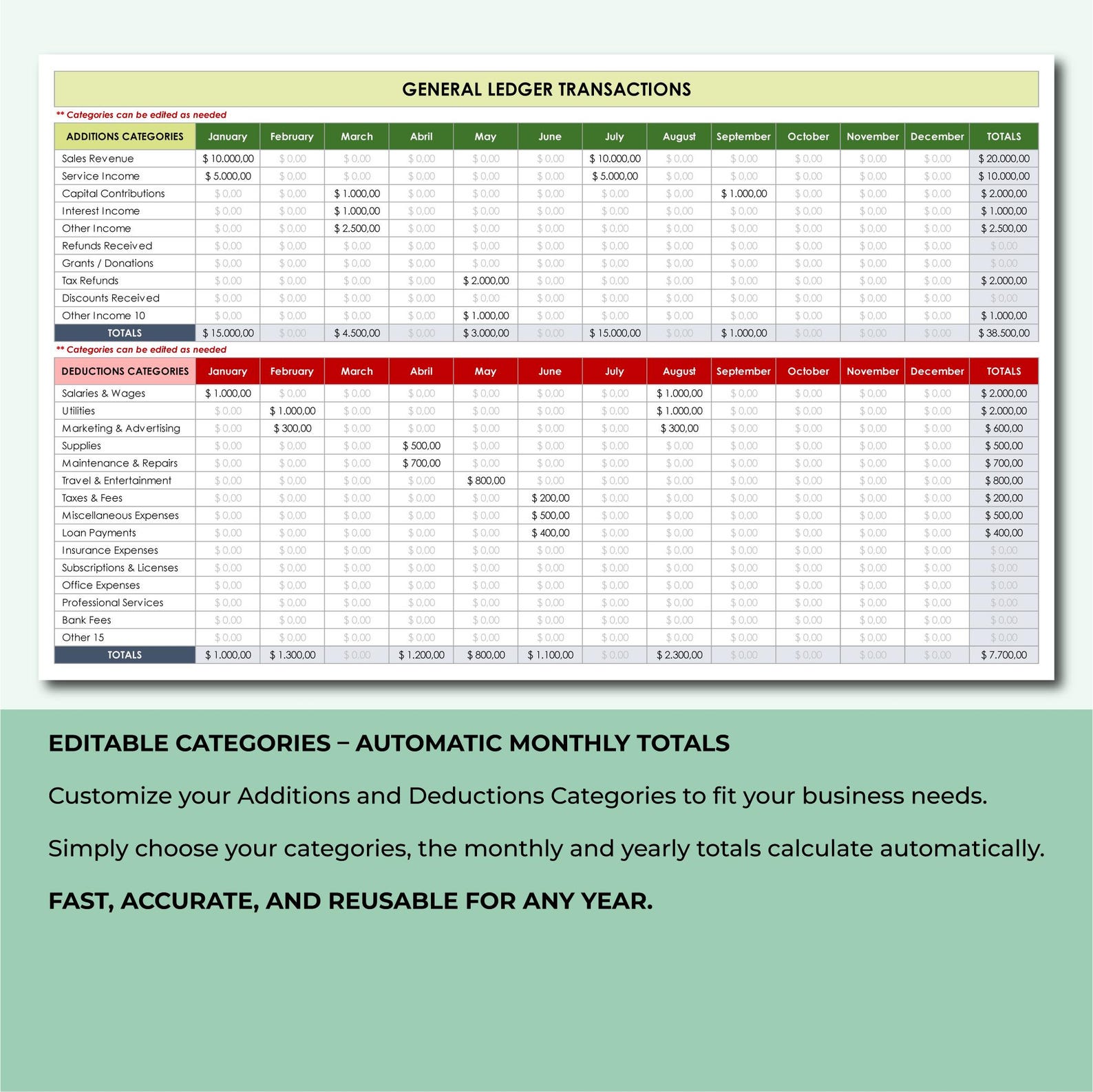 Ledger Reconciliation Template, Excel Google Sheets, Account ...