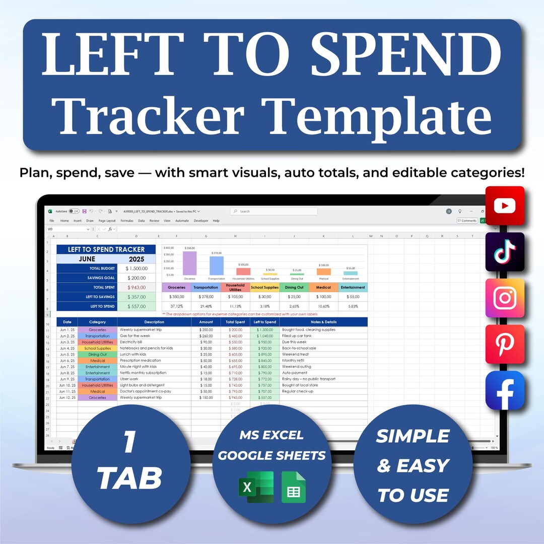 Buy Left to Spend Tracker Template, Budget Spreadsheet Google Sheets ...