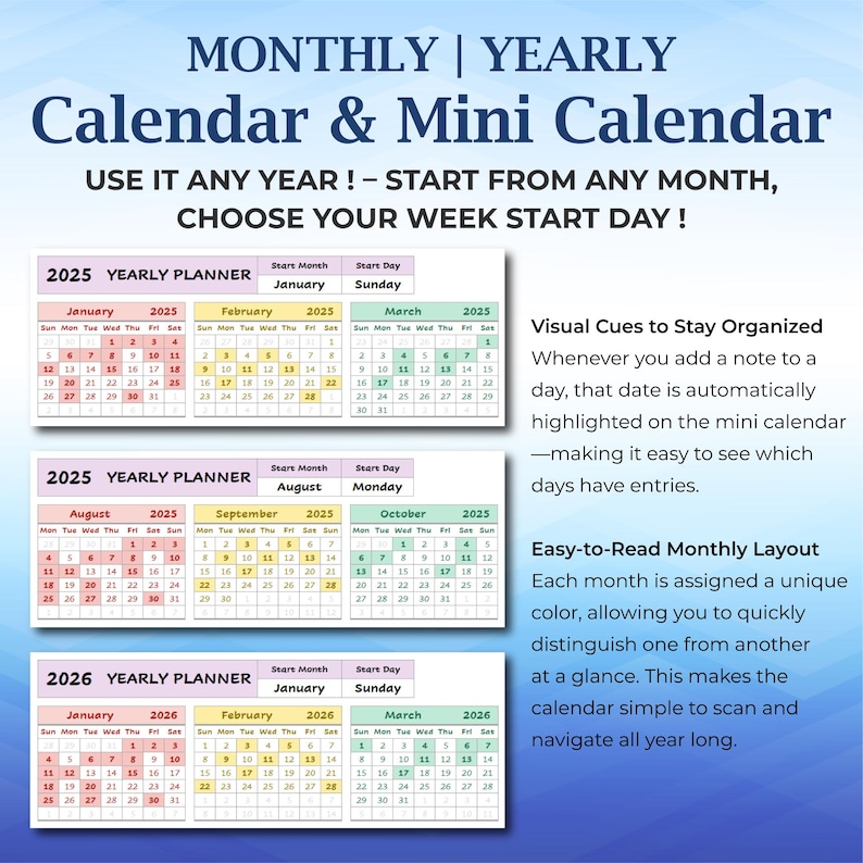 One-page Monthly Planner, 12 Months Yearly Overview Spreadsheet for ...