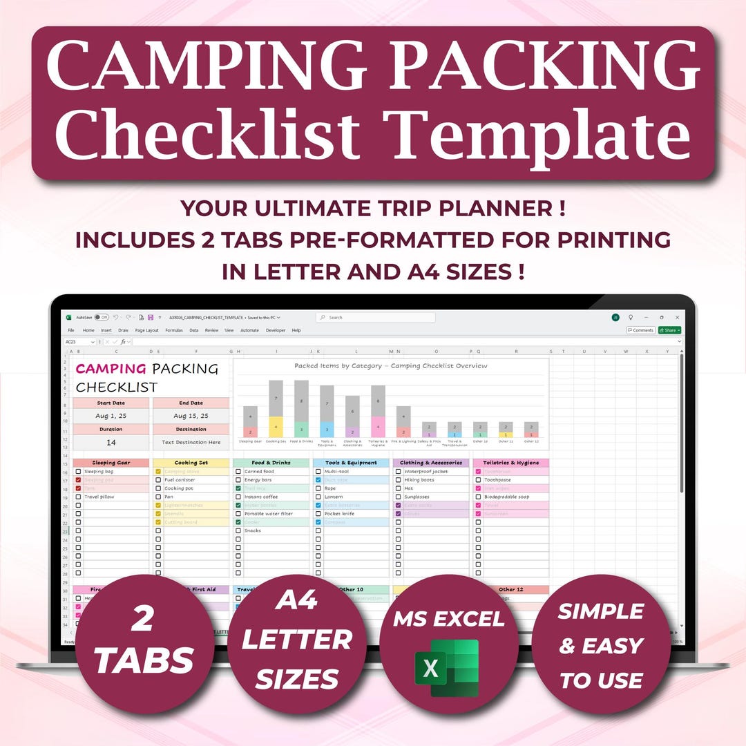 Camping Packing List Spreadsheet Template, Excel Camping Checklist ...