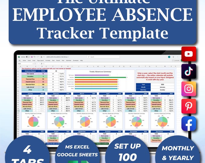 Employee Absence Tracker Template Excel | Time Off, Sick Leave ...