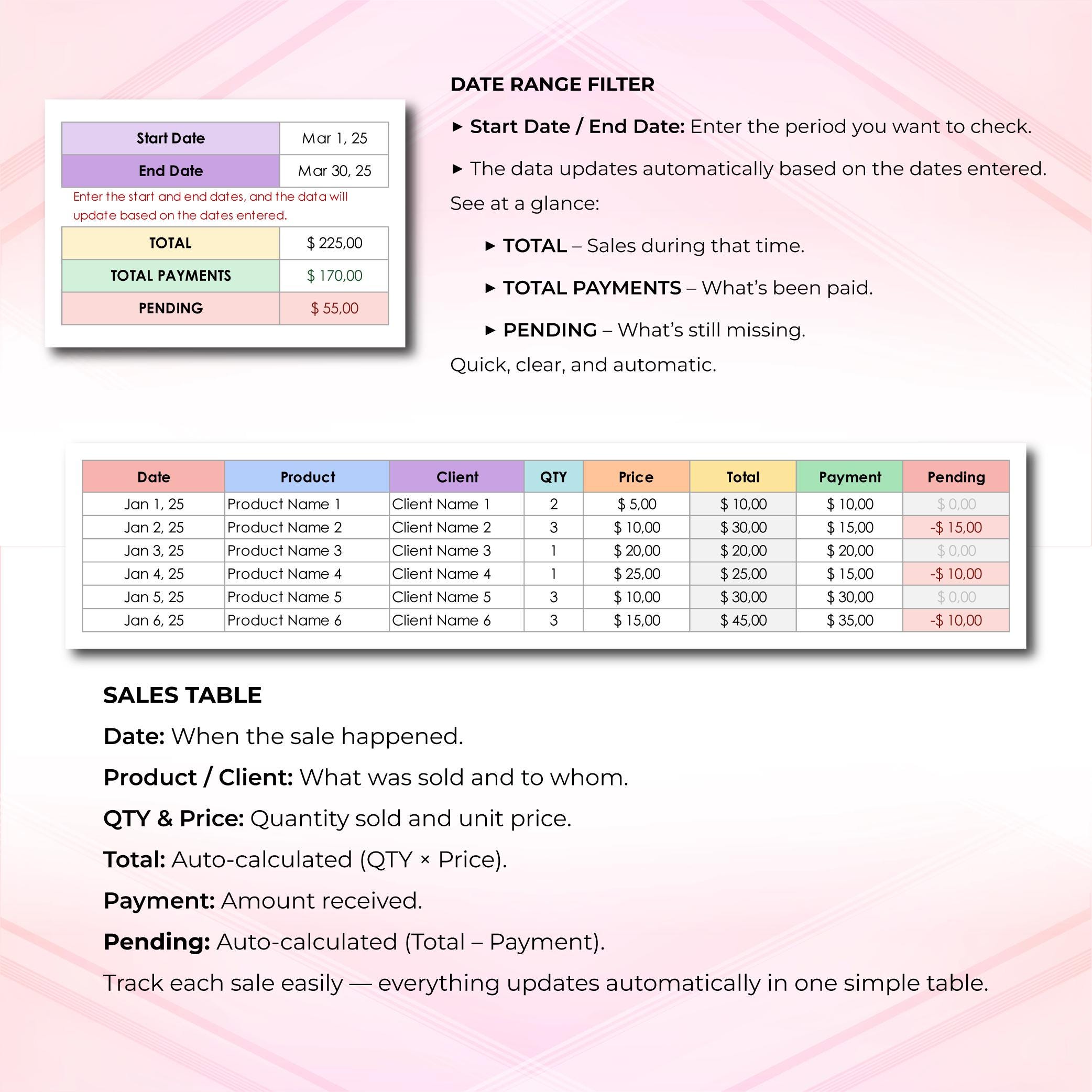 Simple Sales Log Spreadsheet Template, Excel & Google Sheets, Sales ...